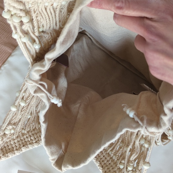 Zara | Bags | Zara Macrame Rope Beaded Shoulder Tote Bag Cream Beige ...